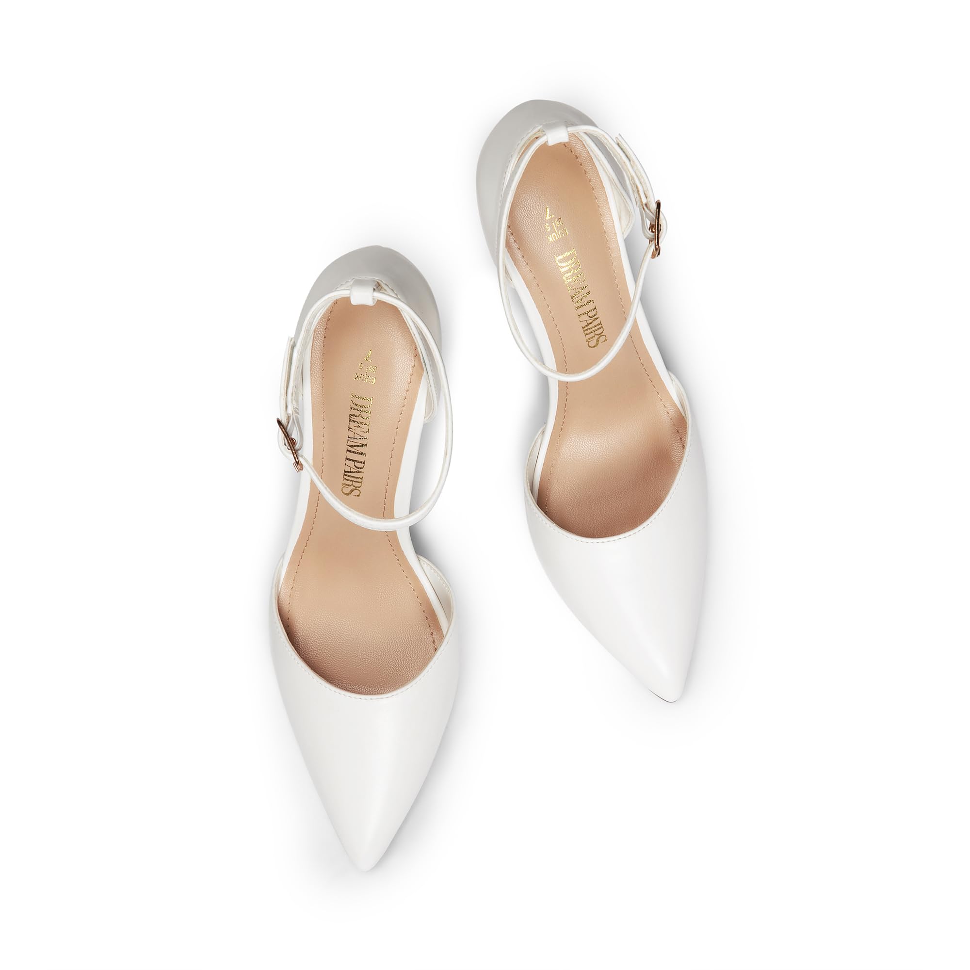 DREAM PAIRS Women's Oppointed-Lacey Pointed Toe Ankle Strap High Heel Stiletto Pumps Wedding Dress Shoes,Size 8,White/Pu,Oppointed_Lacey