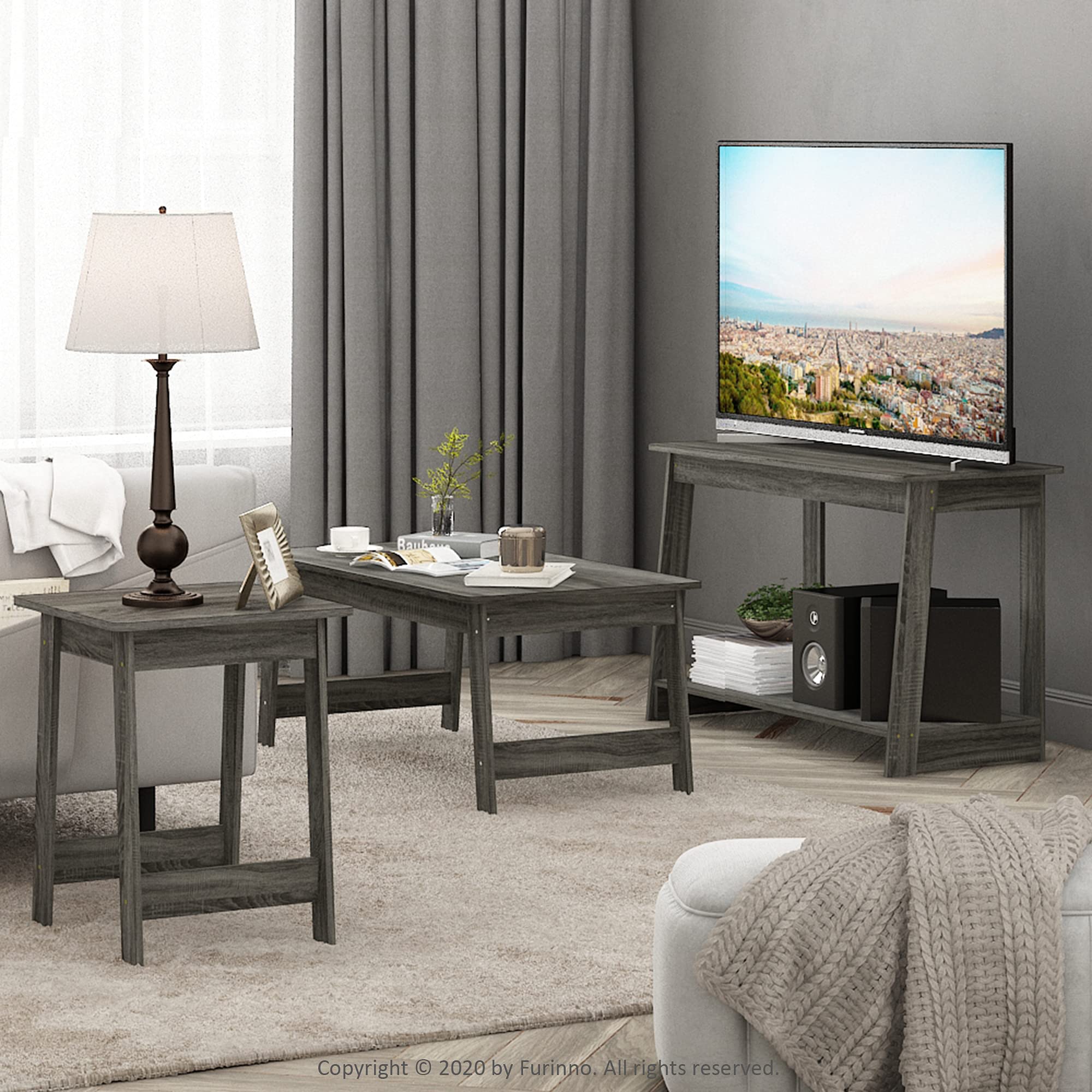 Furinno Beginning End Table, French Oak Grey
