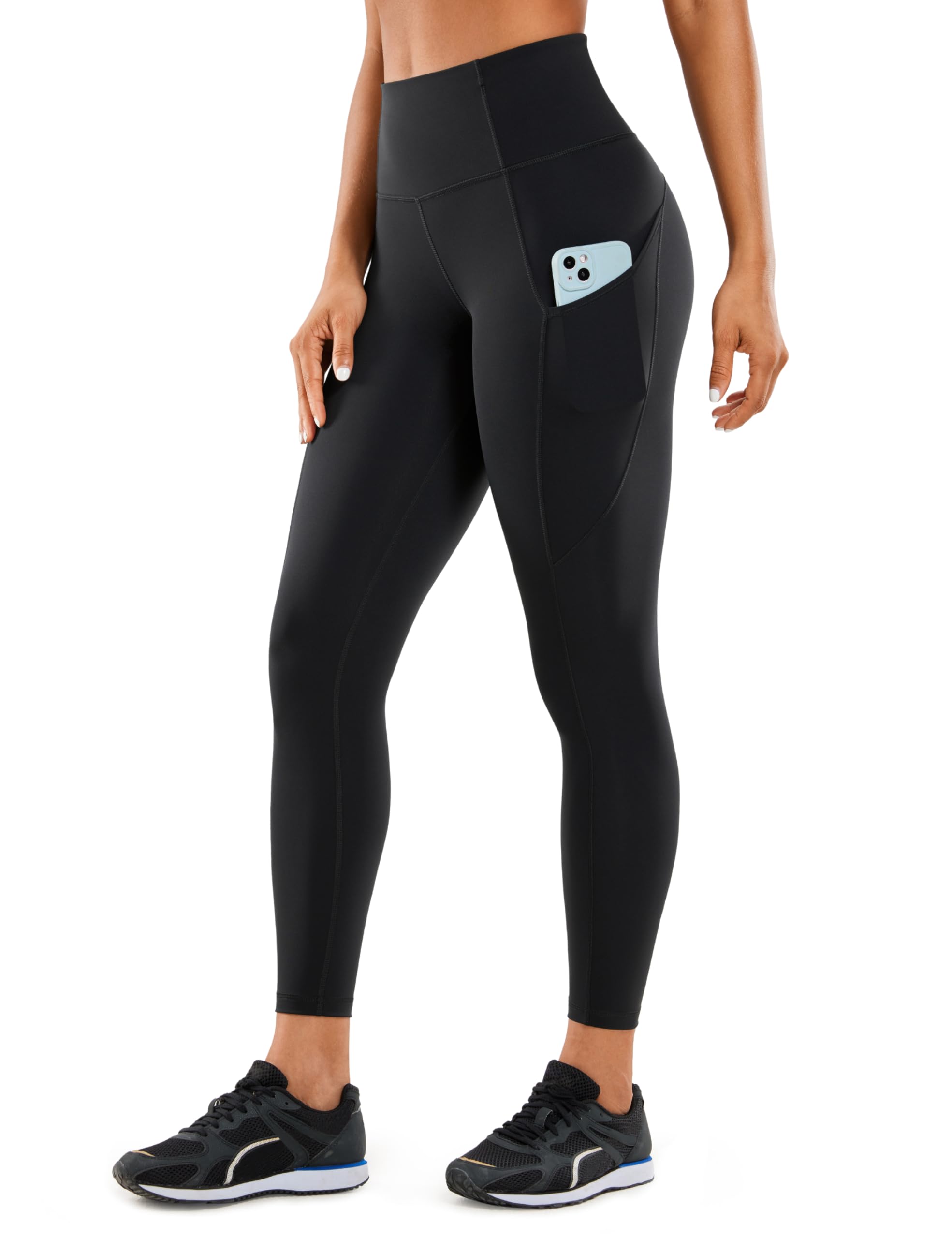CRZ YOGA Women's Naked Feeling Workout Leggings 25 Inches - High Waisted Yoga Pants with Side Pockets Running Tights Black Medium