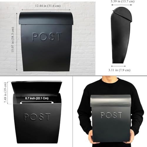 NACH Large Wall Mount Mailbox, 5.07 x 12.44 x 5.39 inches, Black Mailboxes for Outside Wall Mount, Waterproof Mailbox - The Sylvia Mailbox