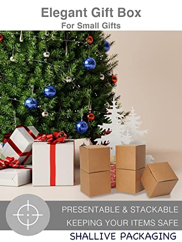 Shallive 4x4x4 Inch 50 Pcs Brwon Kraft Boxes Small Gift Boxes with Lids for Ornament Paper Mug Gift Boxes Individual Cupcake Boxes Craft Boxes Candle Packaging Empty Cube Mini Gift Box for Wedding Birthday Party Favors