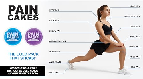 PAINCAKES Reusable Mini Cold Packs - Stickable Ice Packs for Targeted Cold Therapy - Perfect for Injuries, and Small Areas - Latex-Free Cold Compress, 100x Re-Stickable Blue & Purple 2 Pack Set
