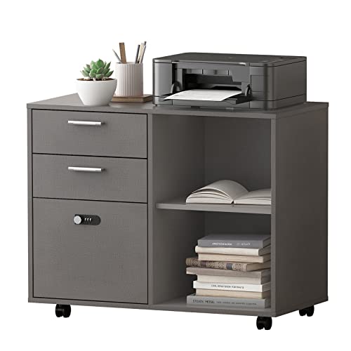 Koifuxii Wood Filing Cabinet for Home Office 3 Drawer,Vertical File cabinets for Home Office,Mobile Lateral Rolling Filing Cabinet, Printer Stand with Storage,for Letter/Legal / A4 Size Files