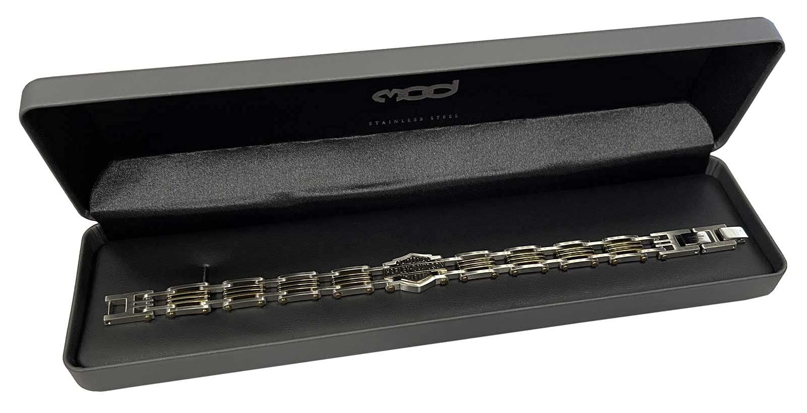 Harley-Davidson Mens Brass & Steel Bar & Shield Chain Bracelet Blk HSB0188 (7.5)