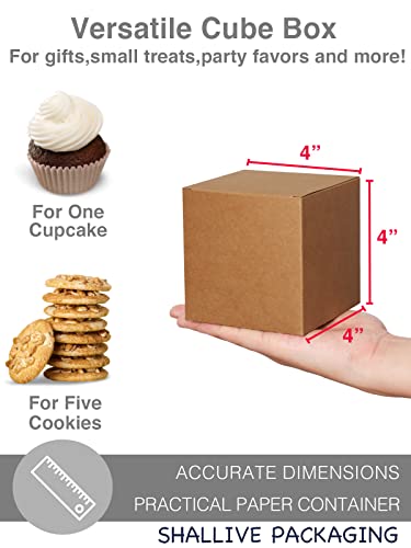 Shallive 4x4x4 Inch 50 Pcs Brwon Kraft Boxes Small Gift Boxes with Lids for Ornament Paper Mug Gift Boxes Individual Cupcake Boxes Craft Boxes Candle Packaging Empty Cube Mini Gift Box for Wedding Birthday Party Favors