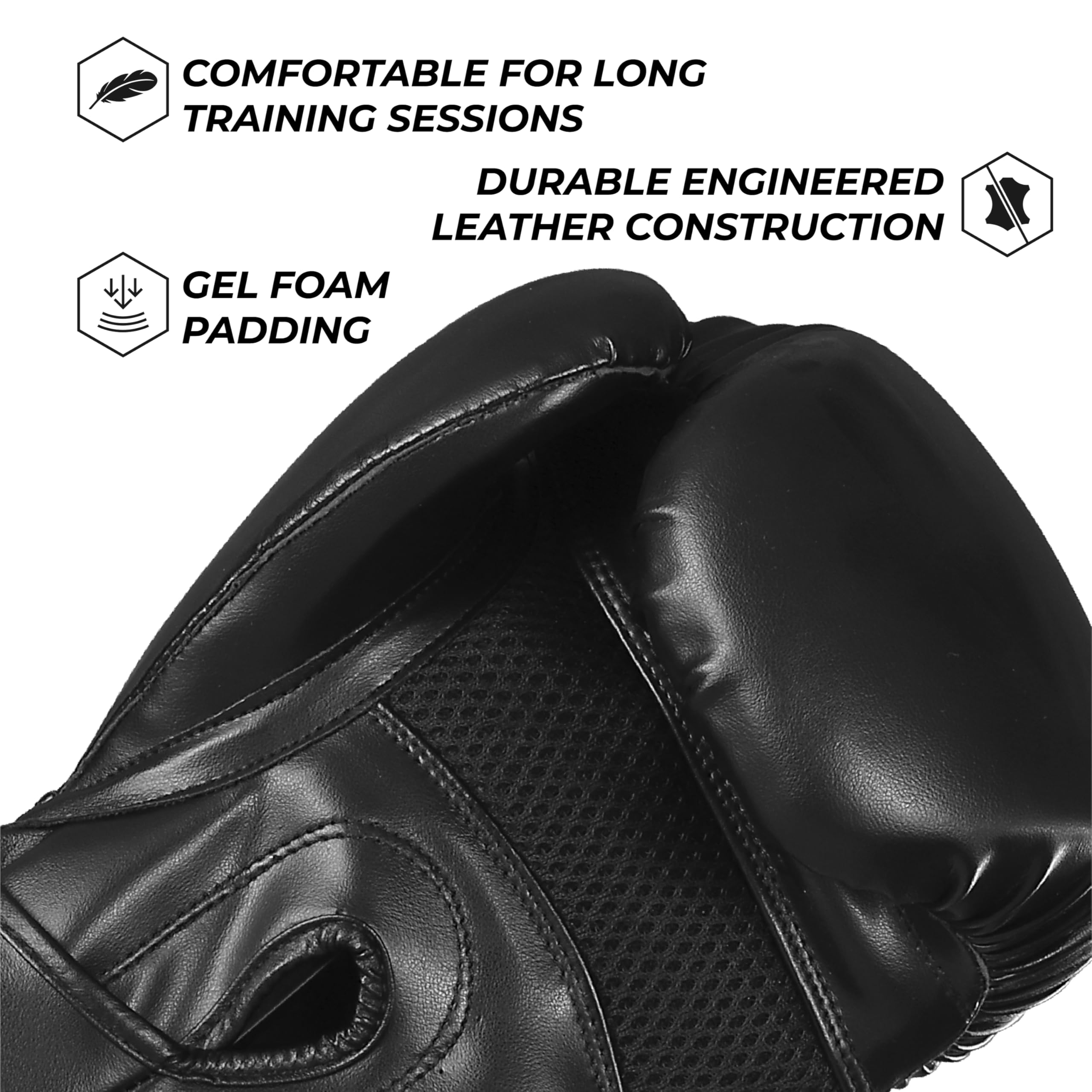 Sanabul Essential Gel Boxing Gloves for Men & Women, Kickboxing MMA, Muay Thai Gloves and Heavy Bag Training Punching & Sparring, AllBlack 10 oz