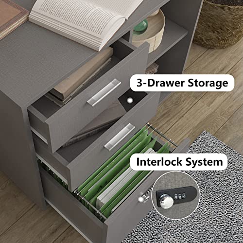 Koifuxii Wood Filing Cabinet for Home Office 3 Drawer,Vertical File cabinets for Home Office,Mobile Lateral Rolling Filing Cabinet, Printer Stand with Storage,for Letter/Legal / A4 Size Files