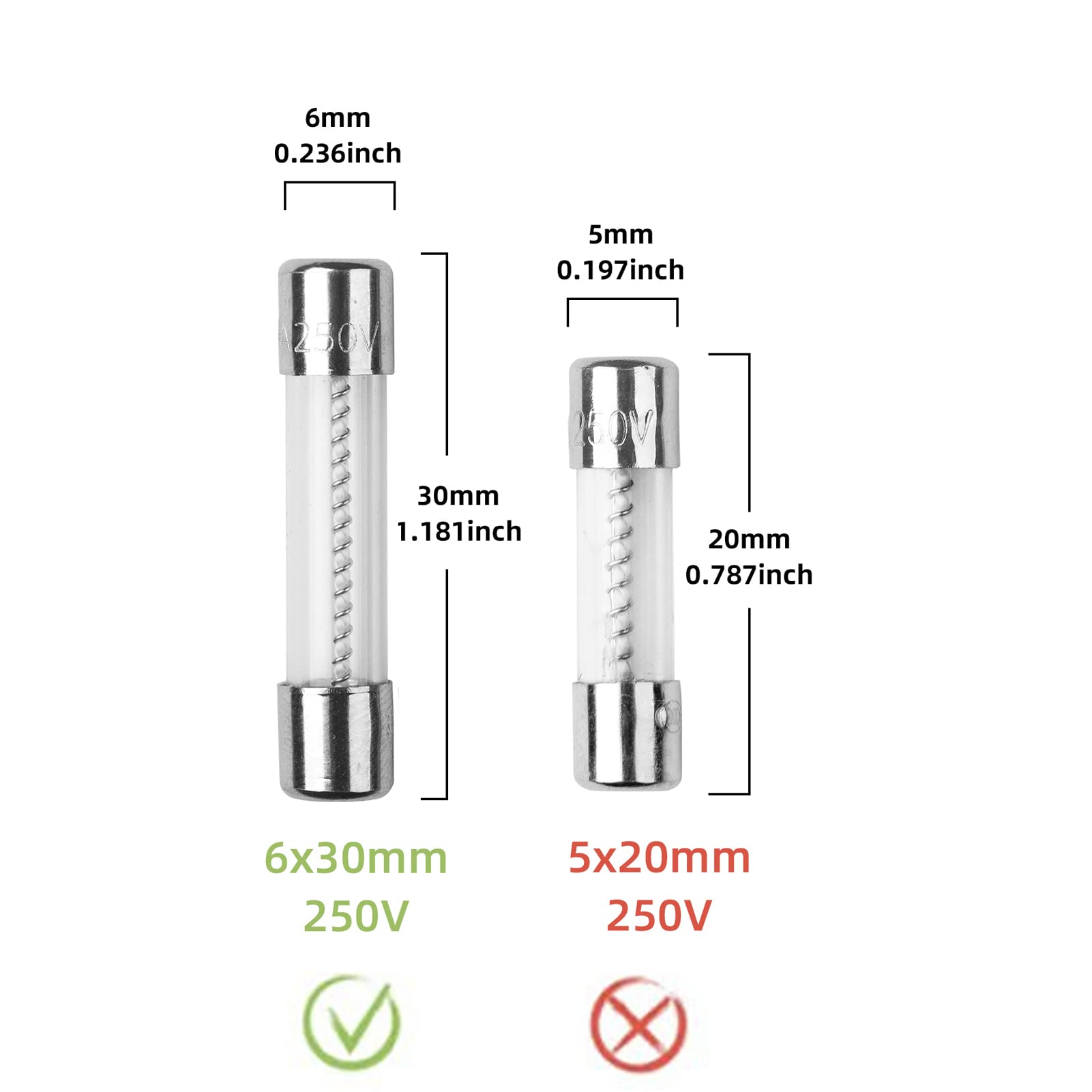 10Pcs T2AL250V 6x30mm 2A 250V Slow Blow Fuse T2AL Glass Slow-Acting Time-delay Fuse