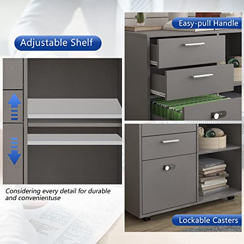 Koifuxii Wood Filing Cabinet for Home Office 3 Drawer,Vertical File cabinets for Home Office,Mobile Lateral Rolling Filing Cabinet, Printer Stand with Storage,for Letter/Legal / A4 Size Files