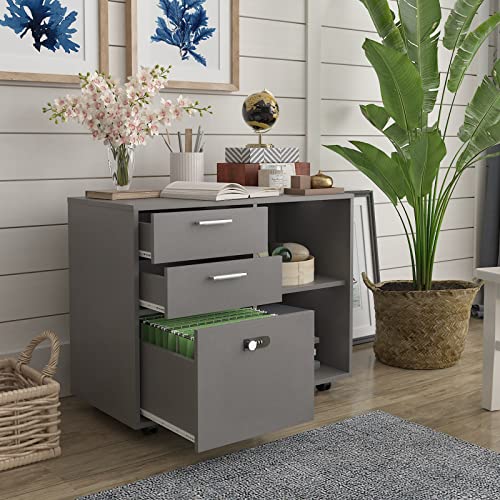 Koifuxii Wood Filing Cabinet for Home Office 3 Drawer,Vertical File cabinets for Home Office,Mobile Lateral Rolling Filing Cabinet, Printer Stand with Storage,for Letter/Legal / A4 Size Files