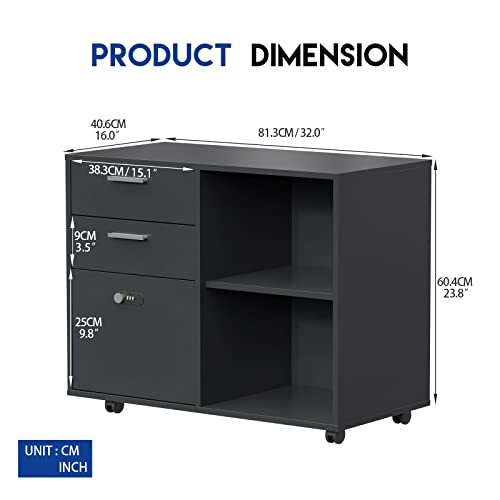 Koifuxii Wood Filing Cabinet for Home Office 3 Drawer,Vertical File cabinets for Home Office,Mobile Lateral Rolling Filing Cabinet, Printer Stand with Storage,for Letter/Legal / A4 Size Files