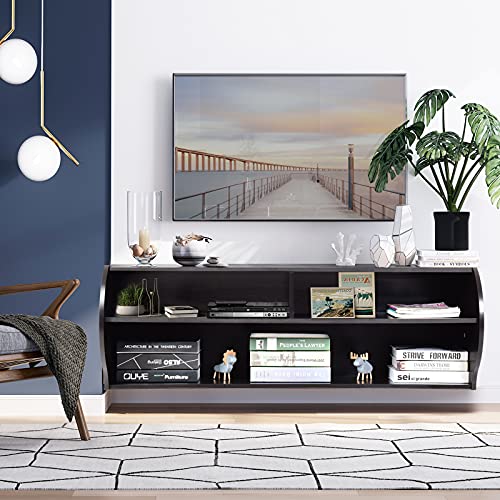 Tangkula Wall Mounted Media Console, Floating TV Stand Cabinet, 2 Tier Modern Wall Mount TV Component Shelf for Home Living Room Office, Wall Mounted Audio/Video Shelf (Coffee)