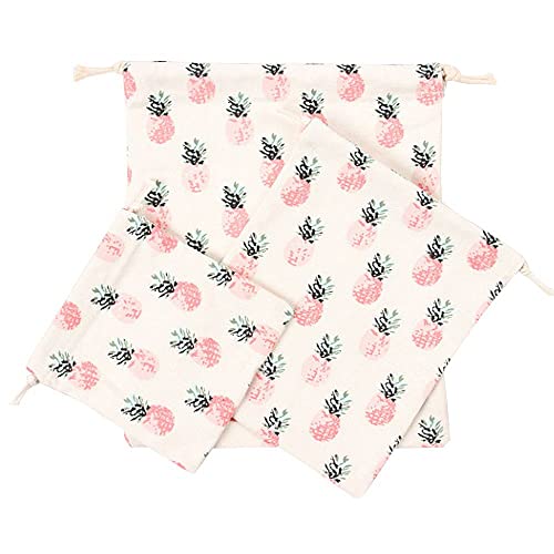 RUIH Pineapple Pattern Canvas Double Drawstring Pouches Muslin Bags Gift Bags Sacks Sachet Bags for Jewelry Candy Favors Wedding Birthday Party (5.5x6.3/1 Bag)