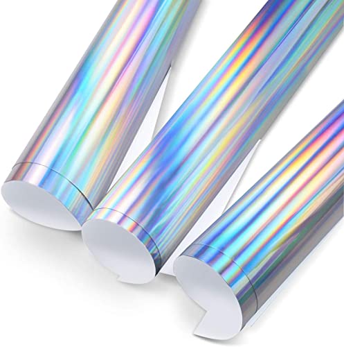 Silver Holographic Vinyl Permanent, 12" x15 FEET Rainbow Holographic Vinyl Roll, Chrome Holographic Sticker Vinyl for Cricut, Silhouette, Signs, Decals by Turner Moore Edition (15FT)
