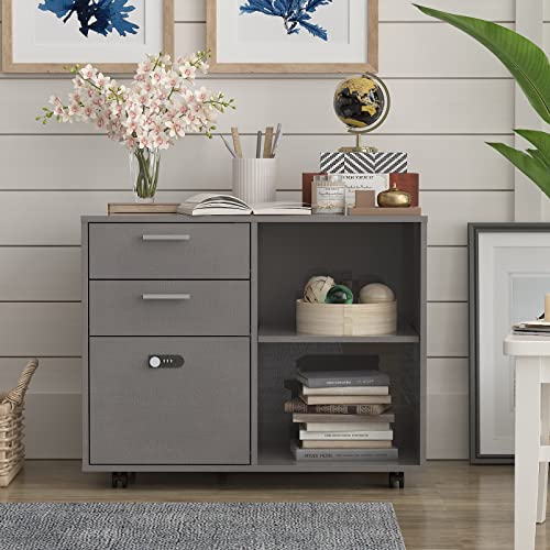 Koifuxii Wood Filing Cabinet for Home Office 3 Drawer,Vertical File cabinets for Home Office,Mobile Lateral Rolling Filing Cabinet, Printer Stand with Storage,for Letter/Legal / A4 Size Files