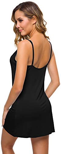 WiWi Women's Viscose from Bamboo Full Slip Nightgown Comfy Chemise Mini Nightgowns Lightweight Lounge Dress S-4X, Black, Large