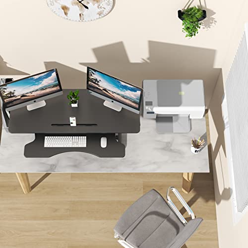 Lubvlook Standing Desk Converter, 42" Height Adjustable Sit Stand Desk Riser for Dual Monitors with Keyboard Tray, Black