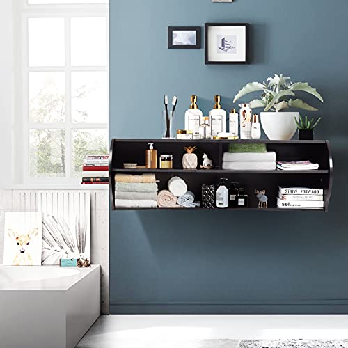 Tangkula Wall Mounted Media Console, Floating TV Stand Cabinet, 2 Tier Modern Wall Mount TV Component Shelf for Home Living Room Office, Wall Mounted Audio/Video Shelf (Coffee)