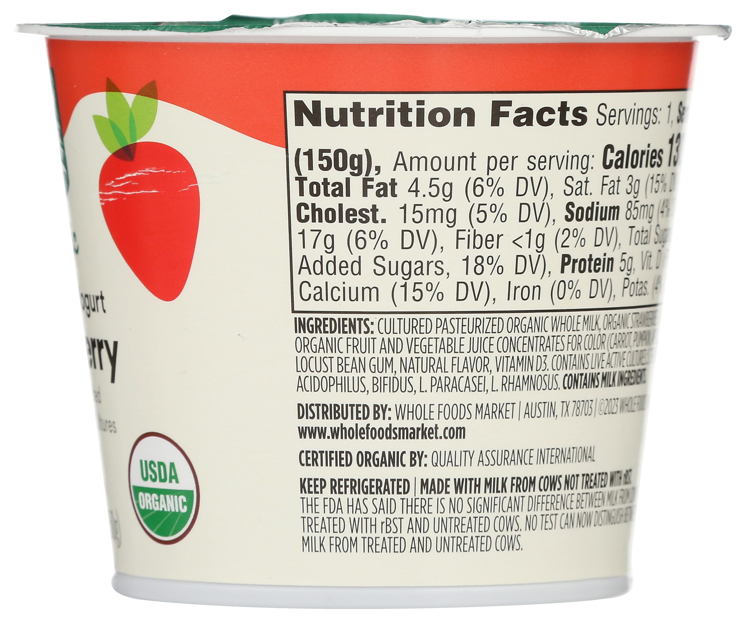 365 by Whole Foods Market, Yogurt Strawberry Organic, 5.3 Ounce