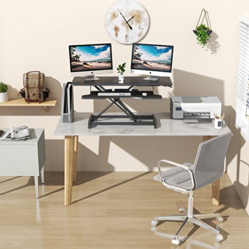 Lubvlook Standing Desk Converter, 42" Height Adjustable Sit Stand Desk Riser for Dual Monitors with Keyboard Tray, Black
