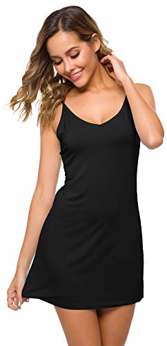 WiWi Women's Viscose from Bamboo Full Slip Nightgown Comfy Chemise Mini Nightgowns Lightweight Lounge Dress S-4X, Black, Large