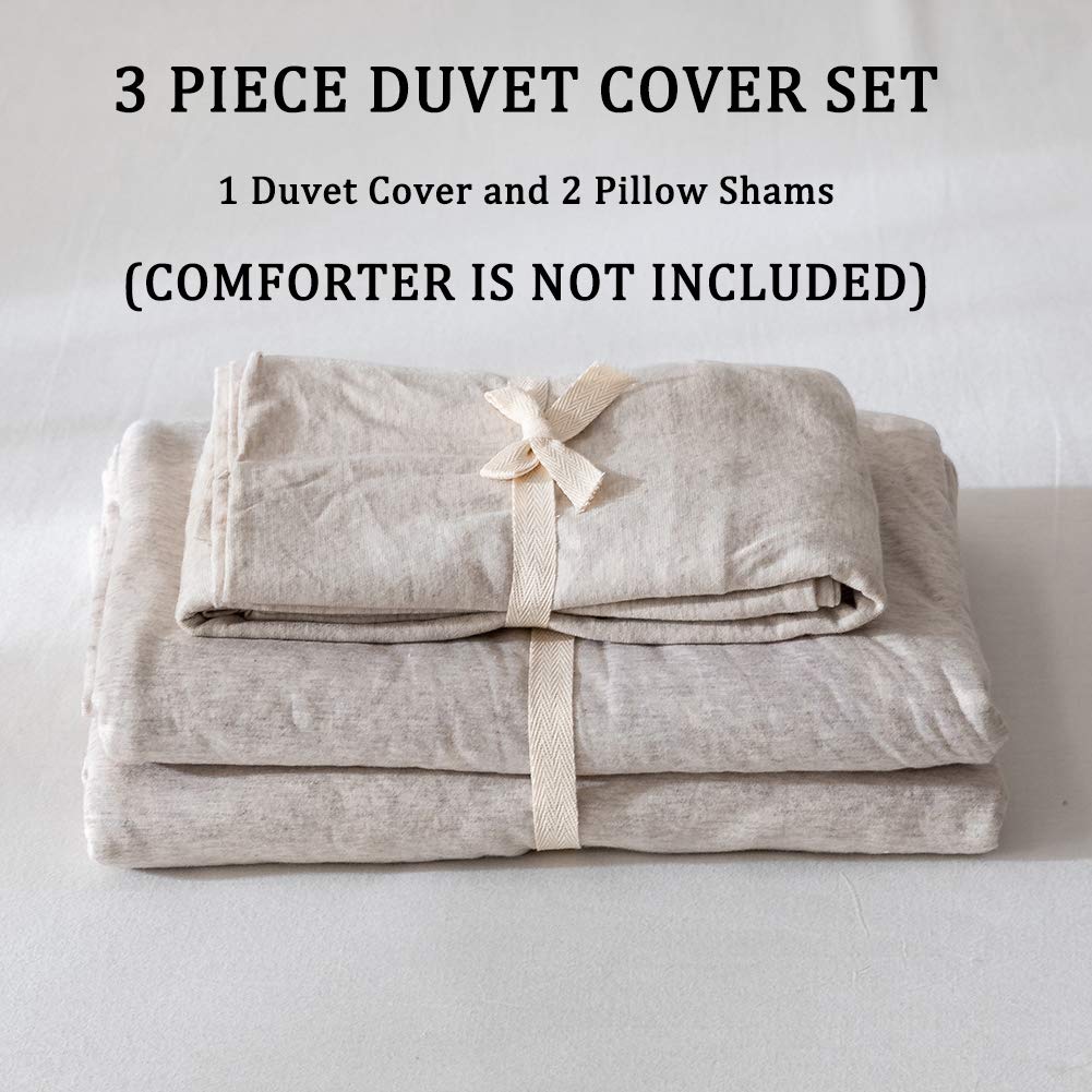 DONEUS Jersey Knit Duvet Cover Set 100% T-Shirt Cotton Super Soft Breathable Comfy Natural Bedding Set 3 Piece with Zipper Closure, Solid Beige King 104x90 Inches