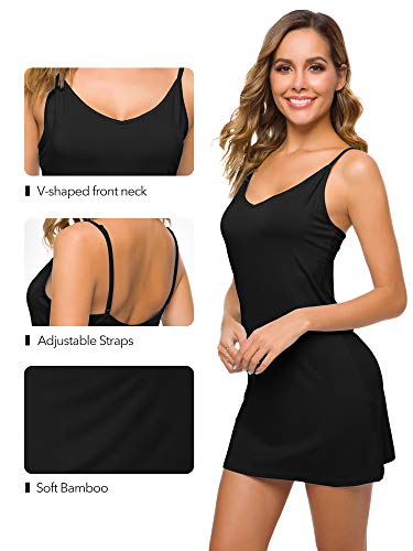 WiWi Women's Viscose from Bamboo Full Slip Nightgown Comfy Chemise Mini Nightgowns Lightweight Lounge Dress S-4X, Black, Large