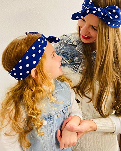 Shimmer Anna Shine Mommy and Me Matching Cotton and Spandex Stretch Headbands (Blue Polka Dot)