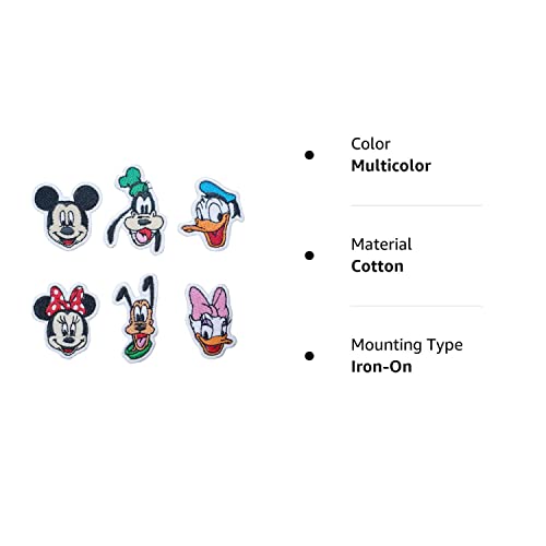 Octory 6 PCS Mini Set Cute Cartoon Mickey Iron On Patch for Clothing Saw On/Iron On Embroidered Patch Applique for Jeans, Hats, Bags