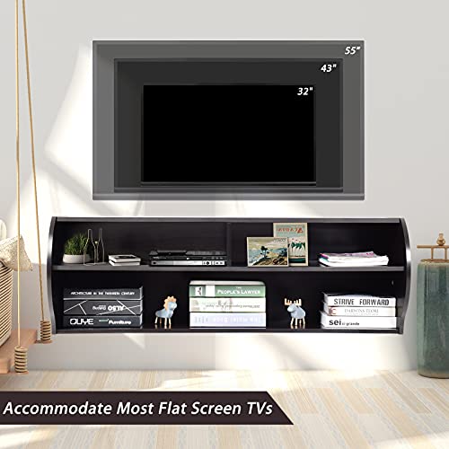 Tangkula Wall Mounted Media Console, Floating TV Stand Cabinet, 2 Tier Modern Wall Mount TV Component Shelf for Home Living Room Office, Wall Mounted Audio/Video Shelf (Coffee)