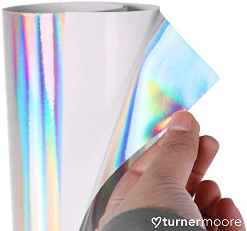 Silver Holographic Vinyl Permanent, 12" x15 FEET Rainbow Holographic Vinyl Roll, Chrome Holographic Sticker Vinyl for Cricut, Silhouette, Signs, Decals by Turner Moore Edition (15FT)