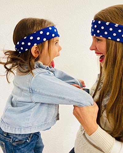 Shimmer Anna Shine Mommy and Me Matching Cotton and Spandex Stretch Headbands (Blue Polka Dot)