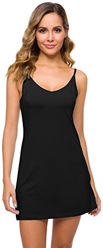 WiWi Women's Viscose from Bamboo Full Slip Nightgown Comfy Chemise Mini Nightgowns Lightweight Lounge Dress S-4X, Black, Large