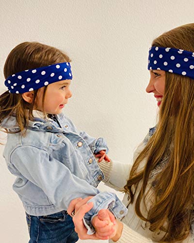 Shimmer Anna Shine Mommy and Me Matching Cotton and Spandex Stretch Headbands (Blue Polka Dot)