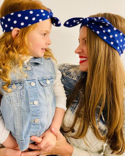 Shimmer Anna Shine Mommy and Me Matching Cotton and Spandex Stretch Headbands (Blue Polka Dot)