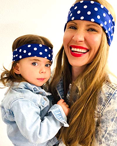 Shimmer Anna Shine Mommy and Me Matching Cotton and Spandex Stretch Headbands (Blue Polka Dot)