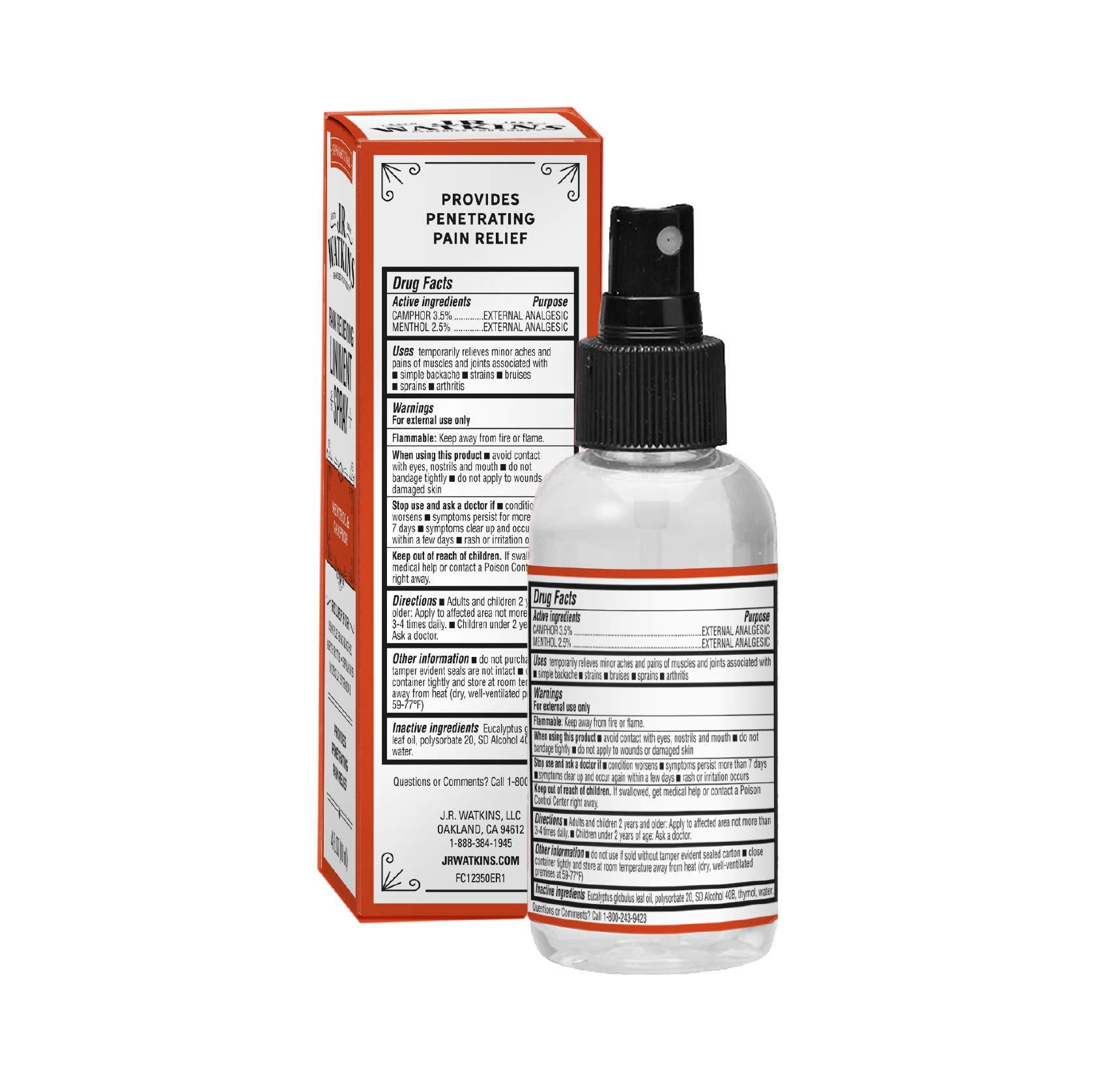 J.R. Watkins Liniment Spray – Original Pain Relieving Misting Spray – Soothes Arthritis Aches & Pains – Fast Acting Muscle Reliever, 4 fl oz (6 Pack)