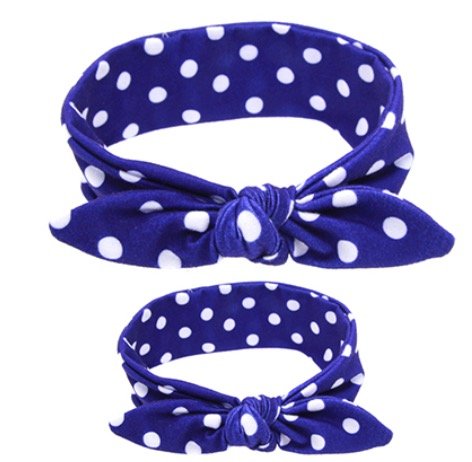 Shimmer Anna Shine Mommy and Me Matching Cotton and Spandex Stretch Headbands (Blue Polka Dot)