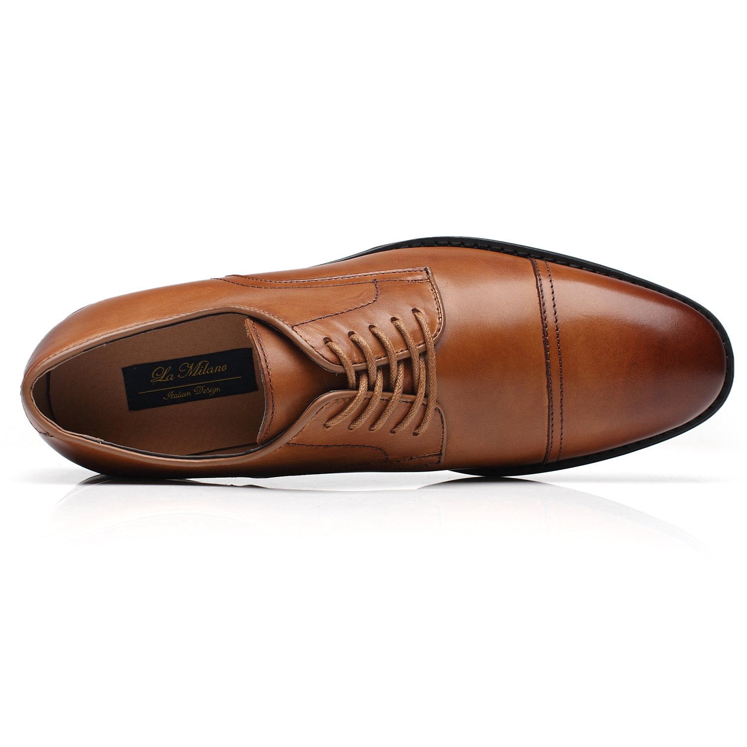 La Milano Mens Leather Updated Classic Cap Toe Oxfords Lace Dress Shoes