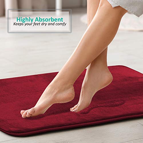 Clara Clark Bathroom Rugs, Ultra Soft Plush Bath Mat for Bathroom, Non-Slip, Velvet Memory Foam Set of 2 Bath Rugs, 17 x 24, Solid Burgundy Red