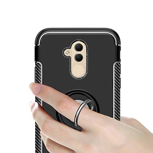 Orzero TPU + PC Hybrid Dual Layer Case Compatible for Huawei Mate 20 Lite Full Body Heavy Duty Protection 360 Rotating Metal Ring [Adsorbed Iron Plate] - Blue