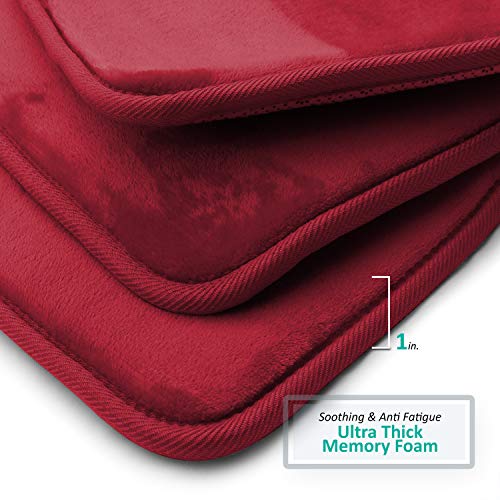 Clara Clark Bathroom Rugs, Ultra Soft Plush Bath Mat for Bathroom, Non-Slip, Velvet Memory Foam Set of 2 Bath Rugs, 17 x 24, Solid Burgundy Red