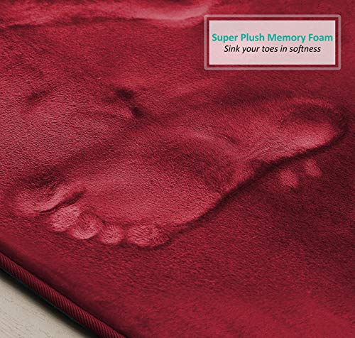 Clara Clark Bathroom Rugs, Ultra Soft Plush Bath Mat for Bathroom, Non-Slip, Velvet Memory Foam Set of 2 Bath Rugs, 17 x 24, Solid Burgundy Red