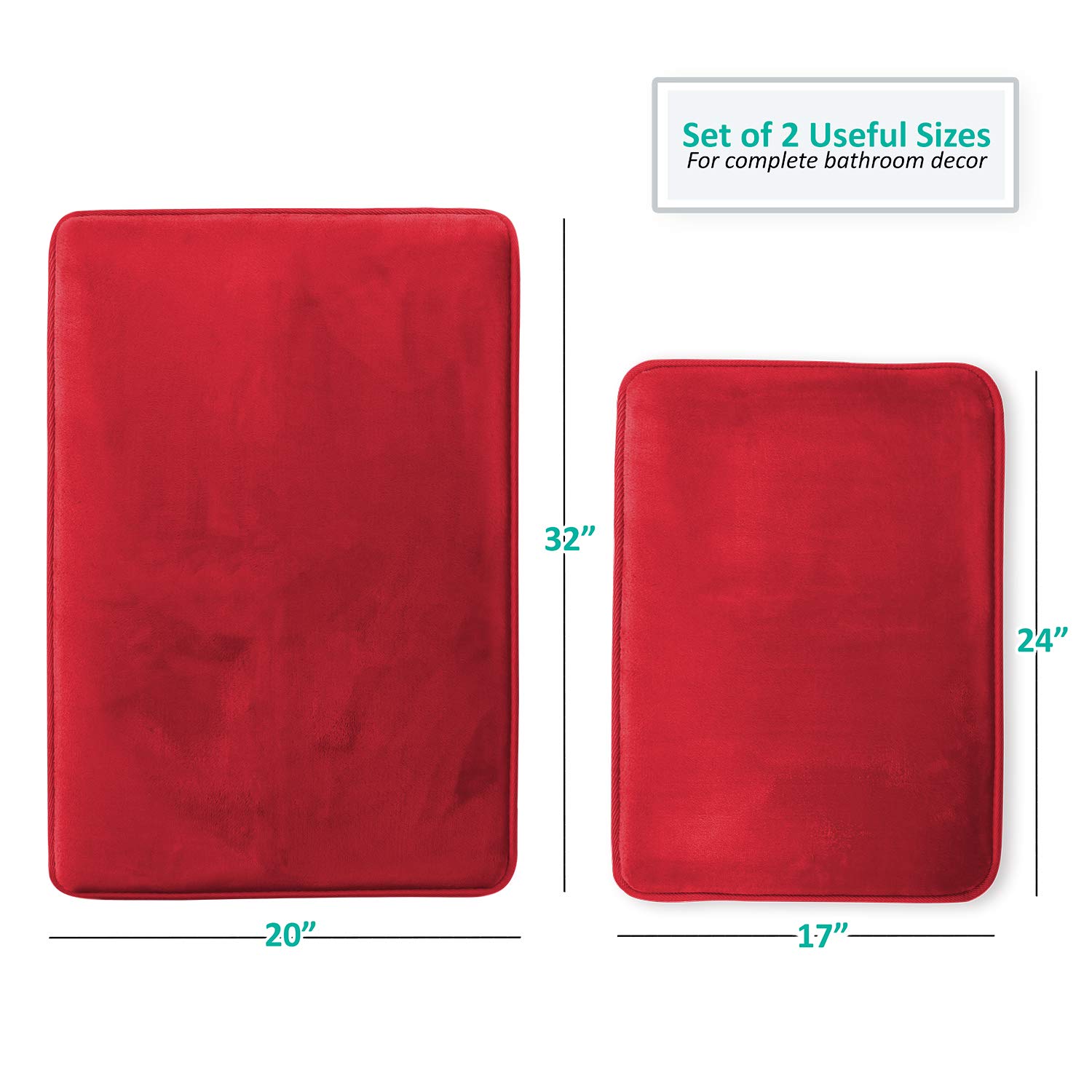 Clara Clark 2 Piece Bathroom Rugs Bath Mat Set, Velvet Memory Foam Bath Mats for Bathroom - Non-Slip, PVC Backing Bath Rugs, Washable Bathroom Rug Mats - Dries Quickly, Bathroom Rug Set - Burgundy