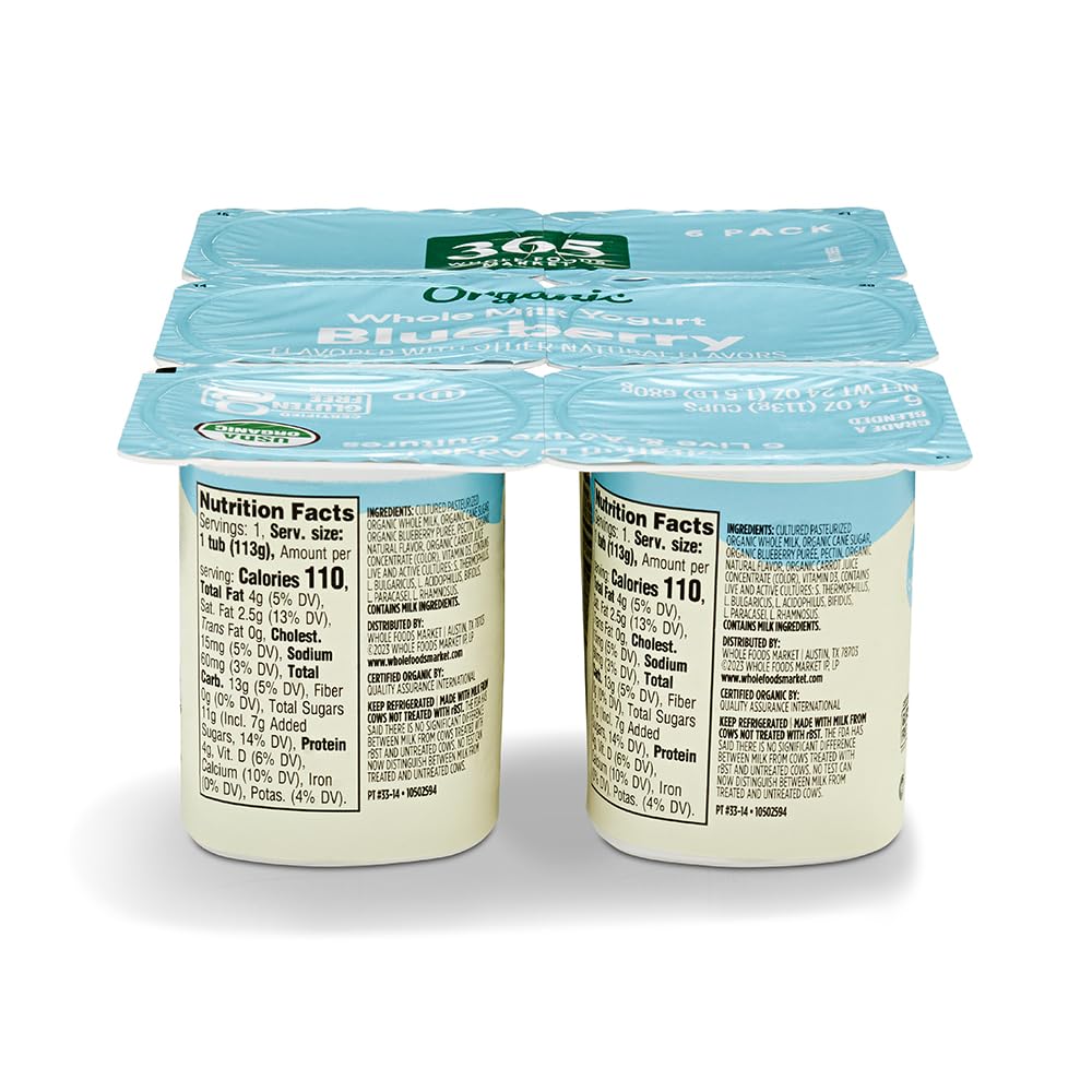 365 by Whole Foods Market, Yogurt Blueberry 6Pk Organic, 24 Ounce