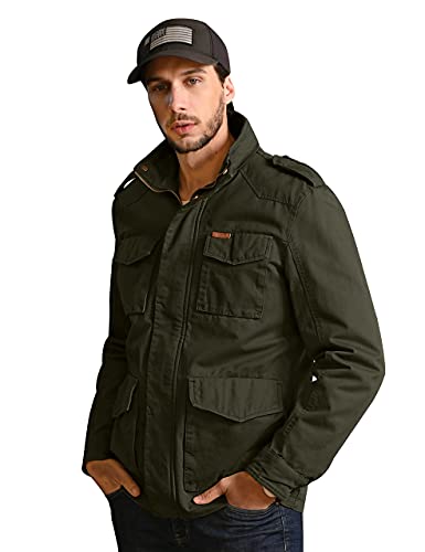 WenVen Men's Spring Cotton Field Jacket Tactical Windbreaker (Army Green, 3XL)