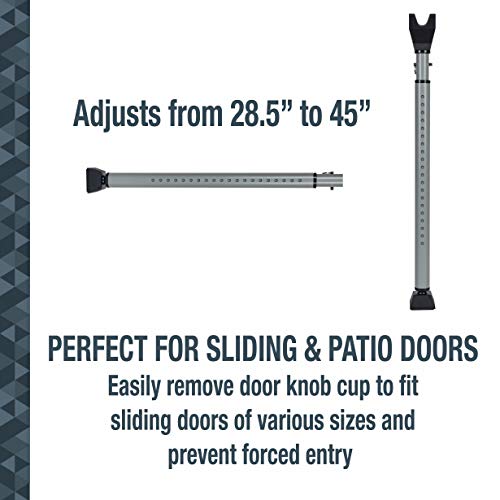 SABRE Adjustable 2-in-1 Door Security Bar, Door Stop Bar Secures Onto Door Knob, Strong Scratch-Proof Grip, Steady Against Floor, Removable Door Knob Top For Sliding Door Use, Portable & Easy to Use