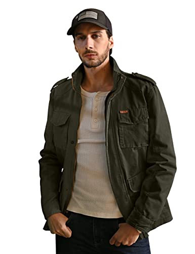 WenVen Men's Spring Cotton Field Jacket Tactical Windbreaker (Army Green, 3XL)