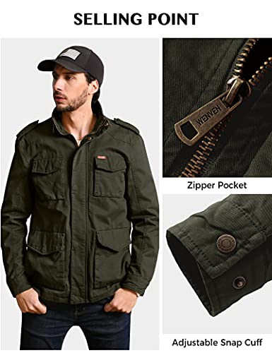 WenVen Men's Spring Cotton Field Jacket Tactical Windbreaker (Army Green, 3XL)