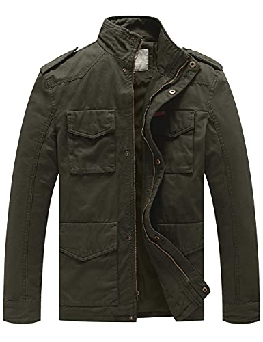 WenVen Men's Spring Cotton Field Jacket Tactical Windbreaker (Army Green, 3XL)
